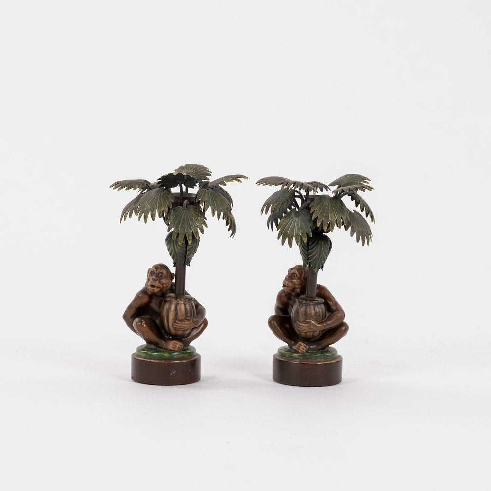 Pair Vintage Tole Monkey Palm Tree Candlesticks – Moxie Interiors