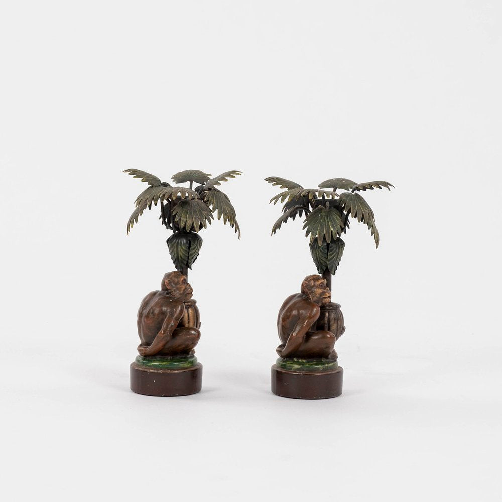 Pair Vintage Tole Monkey Palm Tree Candlesticks – Moxie Interiors